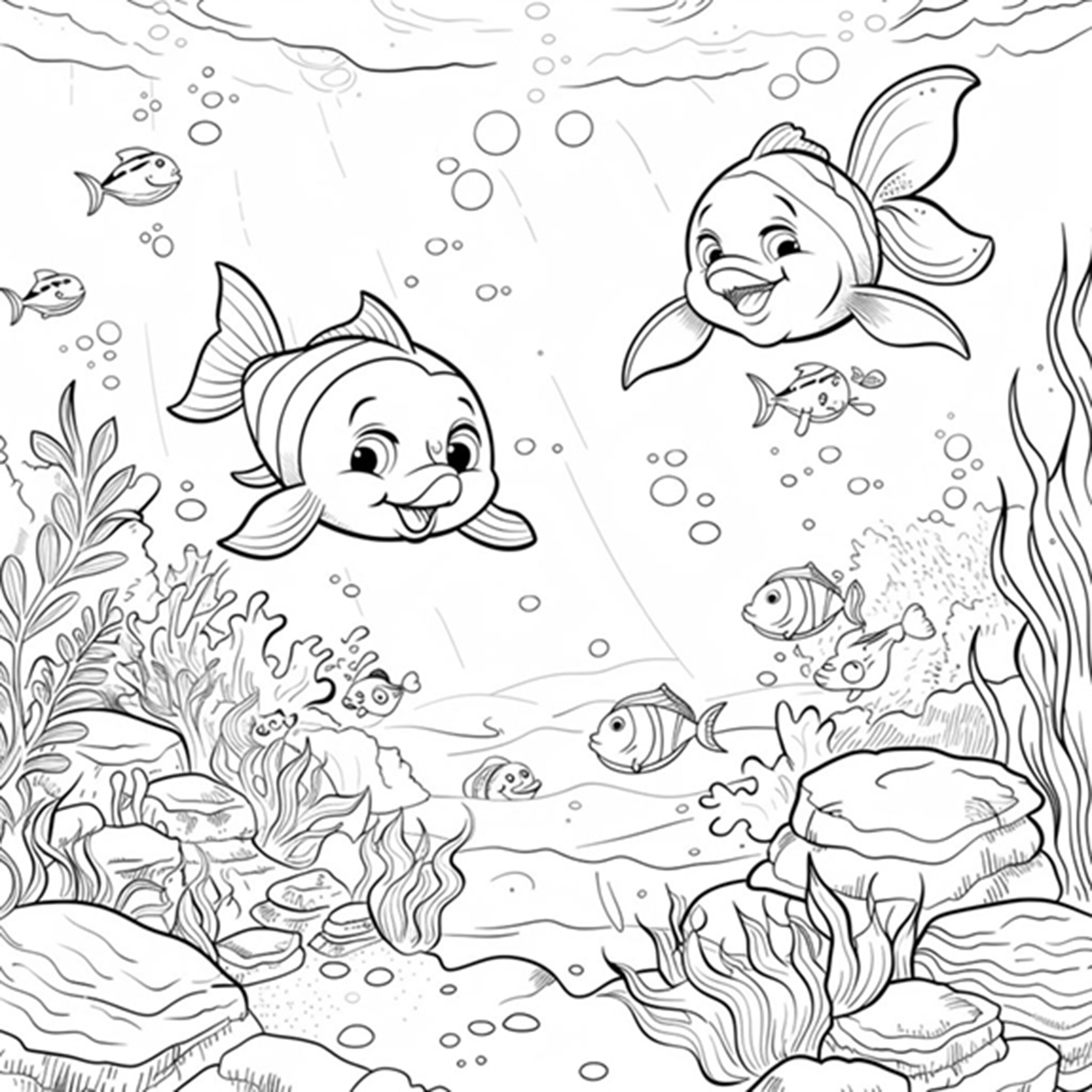 PDF - Coloring Book Cartoon Ocean Scene Line Art Black and White ...