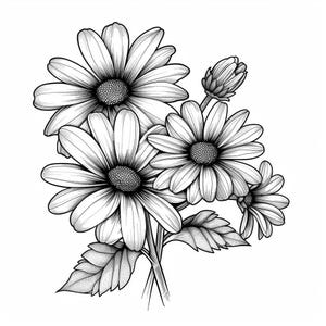 Daisy Blooms Black/white Line Art Bundle 1 36 Digital Ai Line Art PNG ...