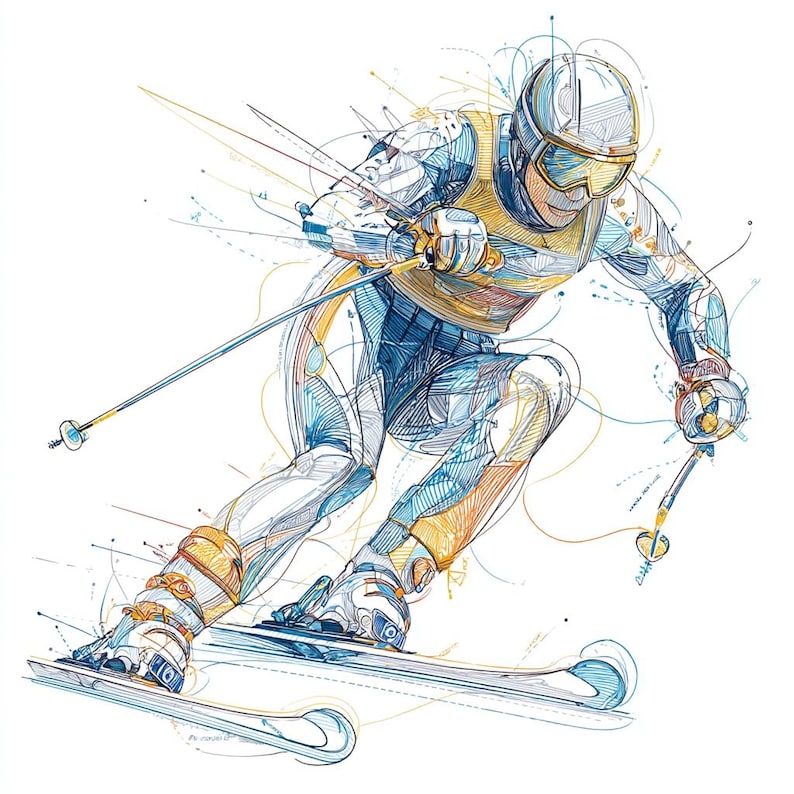 Skier Downhill Abstract Line Art Illustration Bundle 2 14 Digital Ai ...