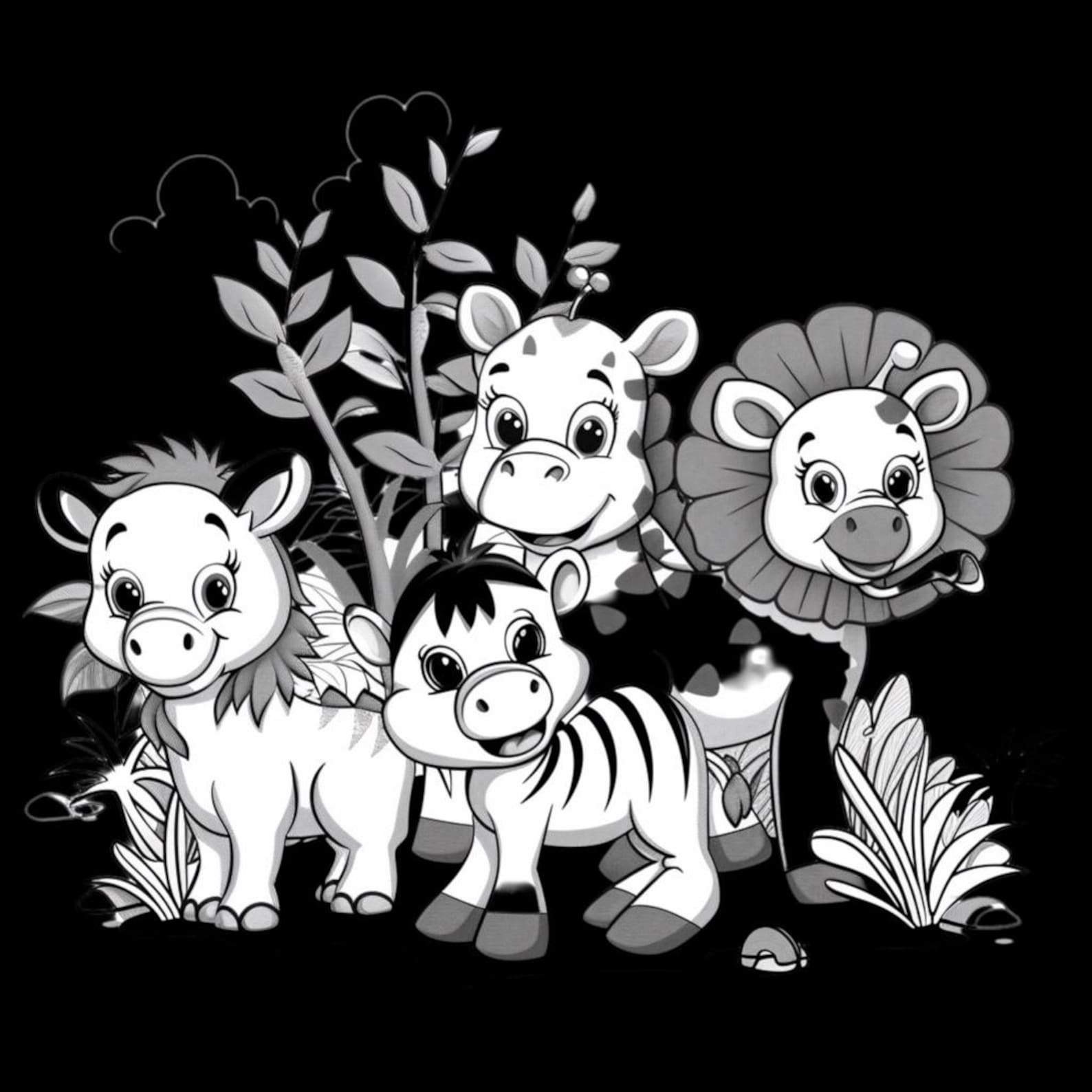 Animal Circus Group Cartoon Black and White Bundle 1 32 Digital Ai Line ...
