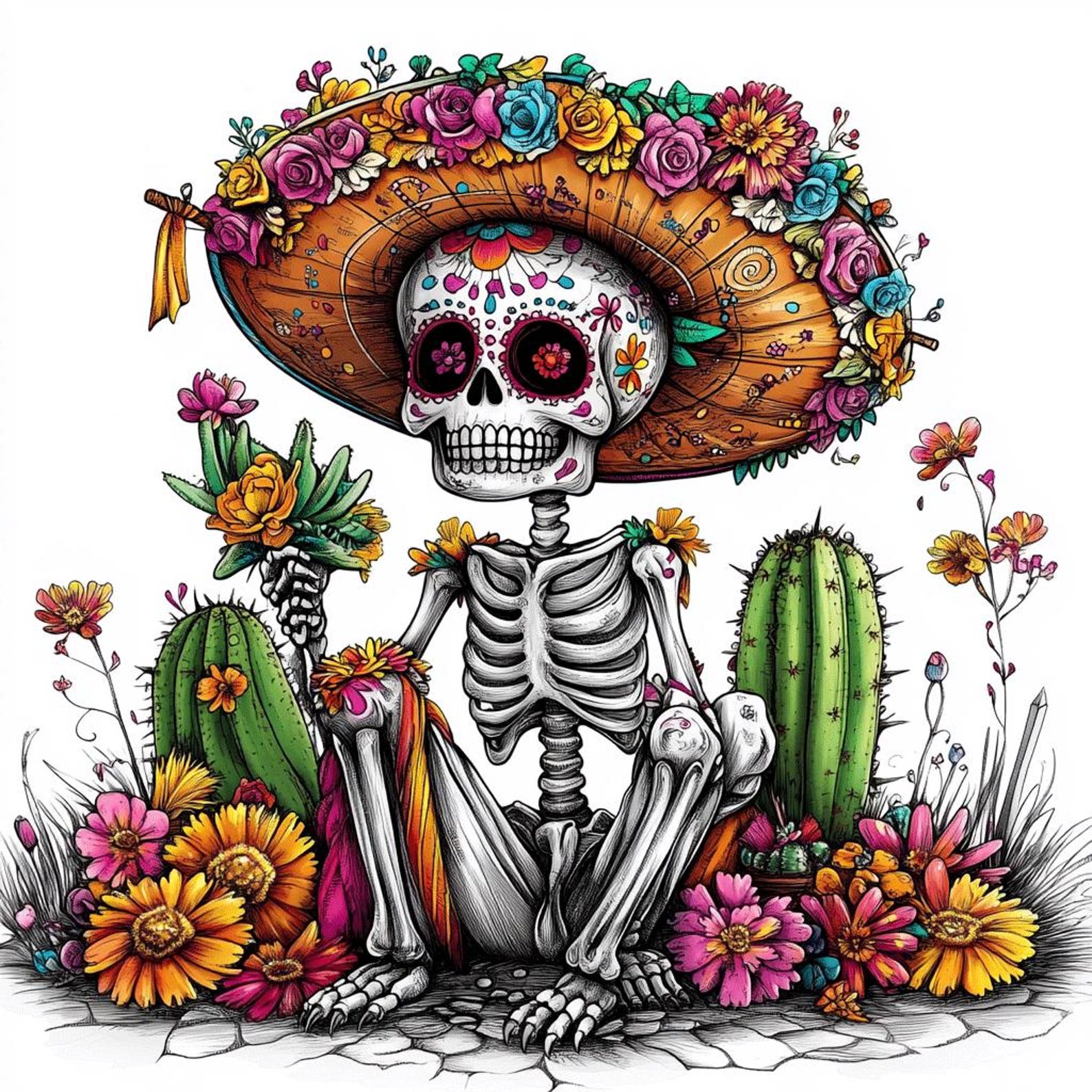 Skeleton Latin American Line Art Color Bundle 2 18 Digital Ai Line Art ...