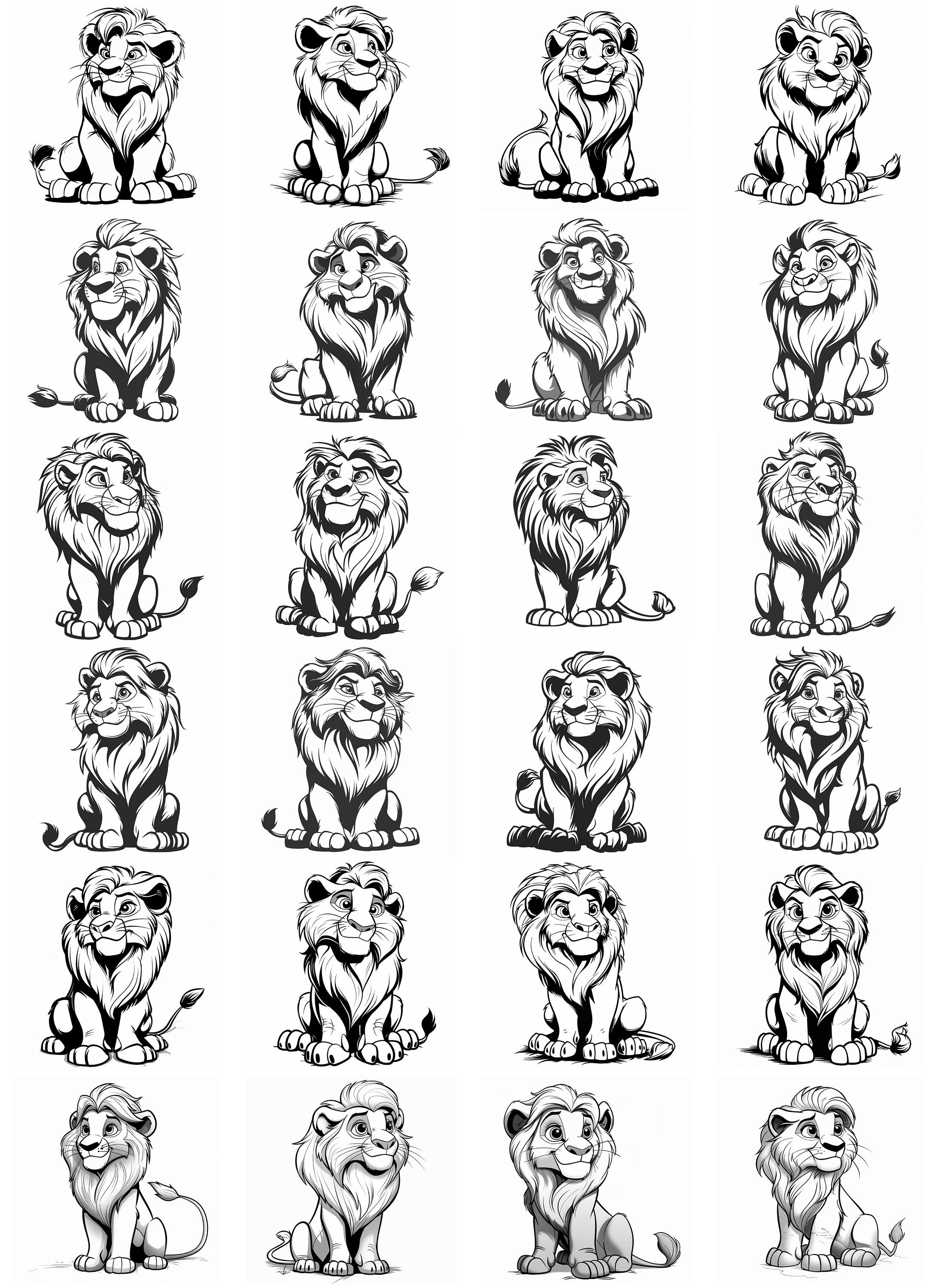 Lion Cartoon Line Art Bundle 2 90 PNG SVG AI Clipart (digital Download ...