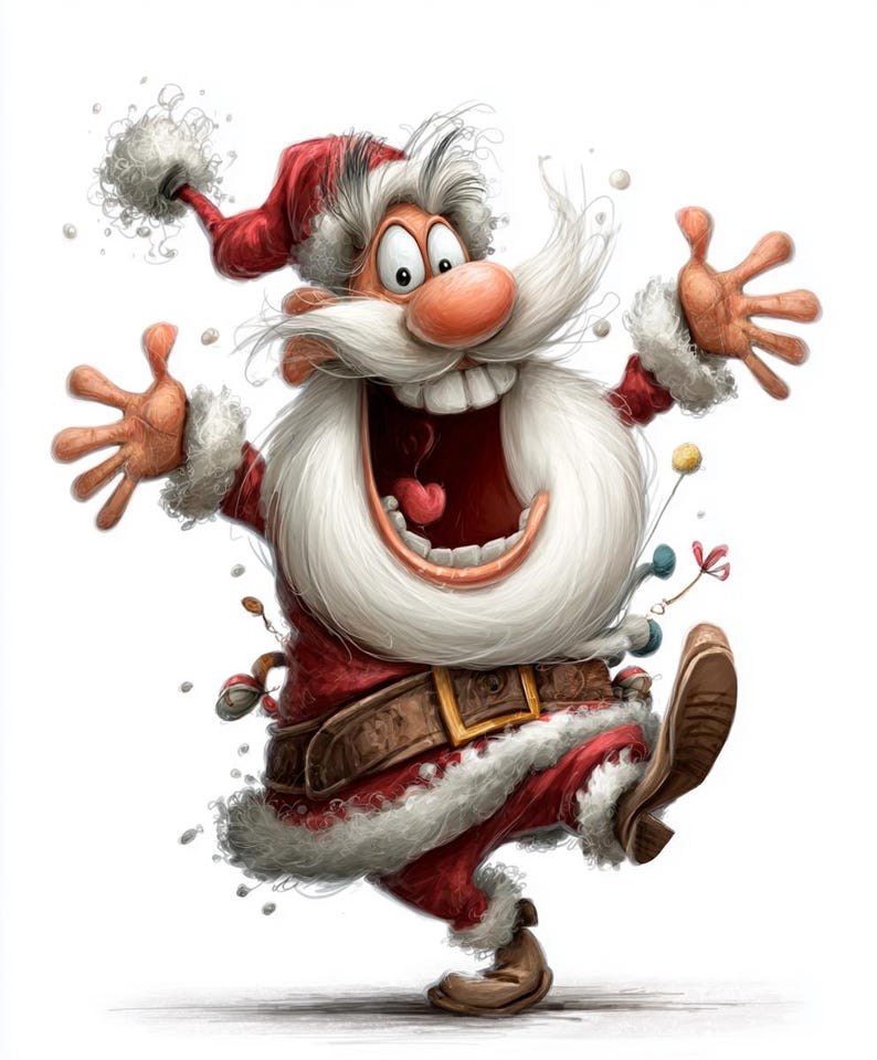 Santa Crazy Cartoon Line Art Color Bundle 7 24 Digital Ai Line Art PNG ...