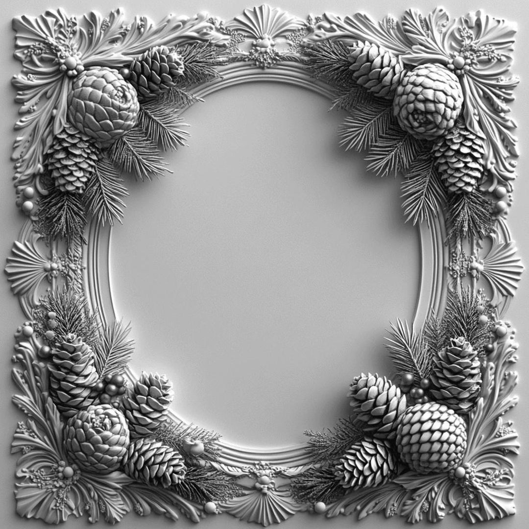Frame Vintage Pine Cone Bas Relief Greyscale Bundle 3 24 Digital Ai ...