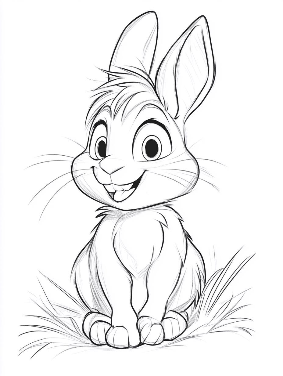Bunny Cartoon Line Art Black and White Bundle 4 78 Digital Ai Line Art ...