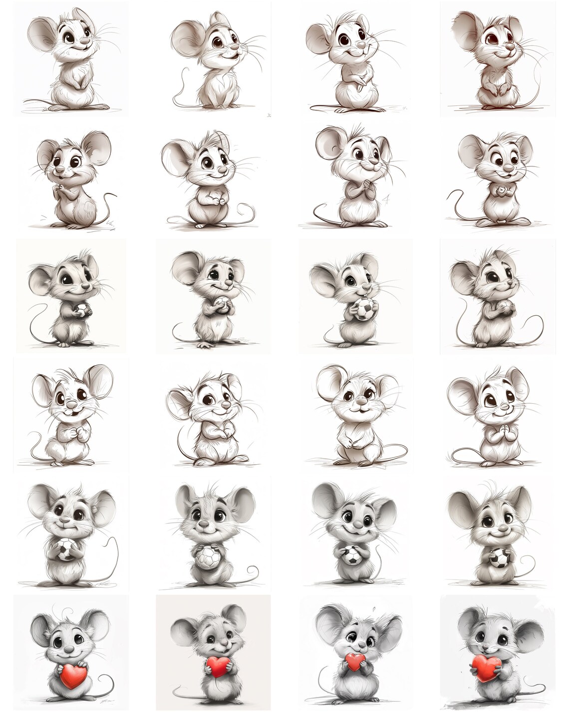Mouse Grey Line Art Color/black and White Bundle 2 72 Digital Line Art ...