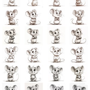 Mouse Grey Line Art Color/black and White Bundle 2 72 Digital Line Art ...