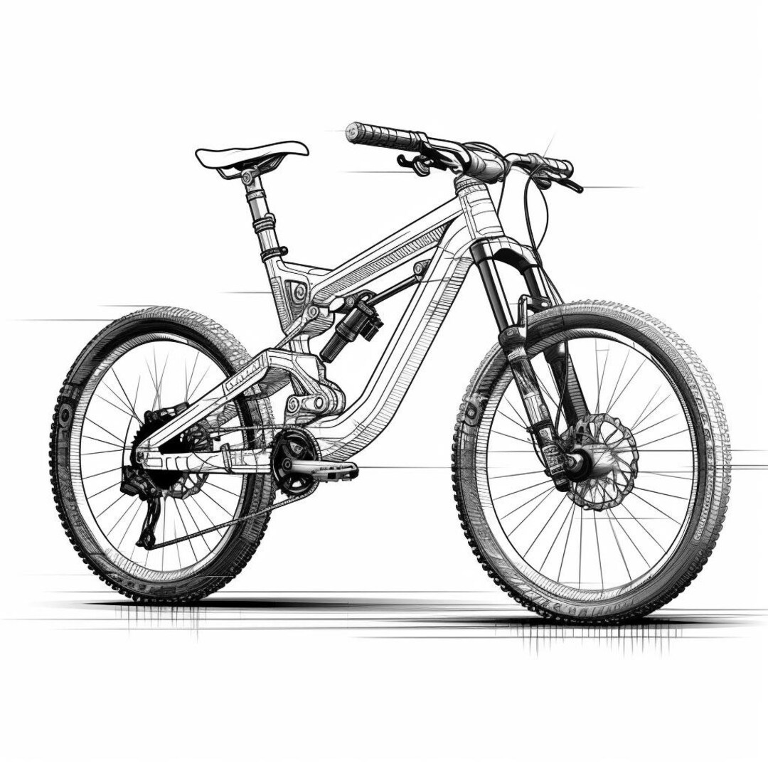 Mountain Bike Black and White Line Art Bundle 2 56 Digital Ai Line Art ...