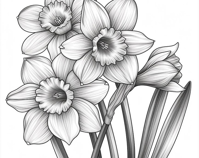 Daffodil Line Art PNG Clipart, Floral Outline Illustration, Botanical ...
