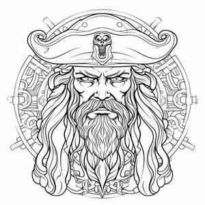Pirate Head Line Art Black and White Bundle 1 42 Digital Ai Line Art ...