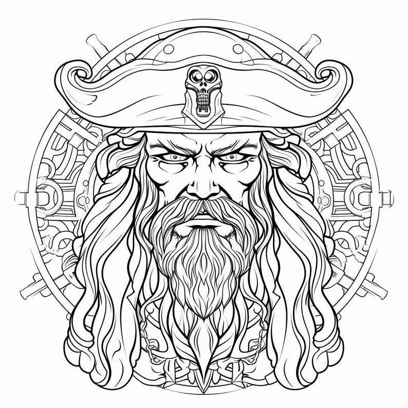Pirate Head Line Art Black and White Bundle 1 42 Digital Ai Line Art ...