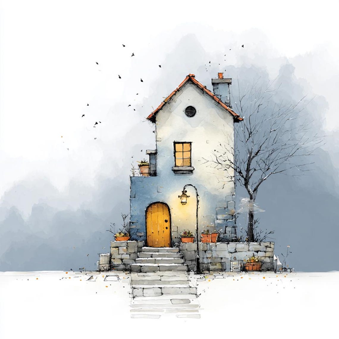 House Cartoon Watercolor Line Art Bundle 1 24 Digital Ai Line Art PNG ...