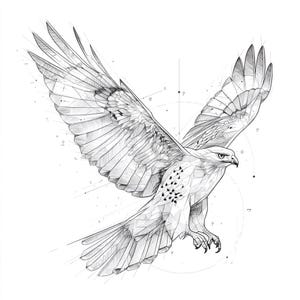 Hawk Line Art Illustration Black and White Bundle 1 24 Digital Ai Line ...