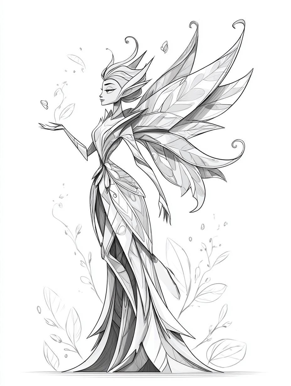 Fairy Abstract Line Art Cartoon Black and White Bundle 1 28 Digital Ai ...