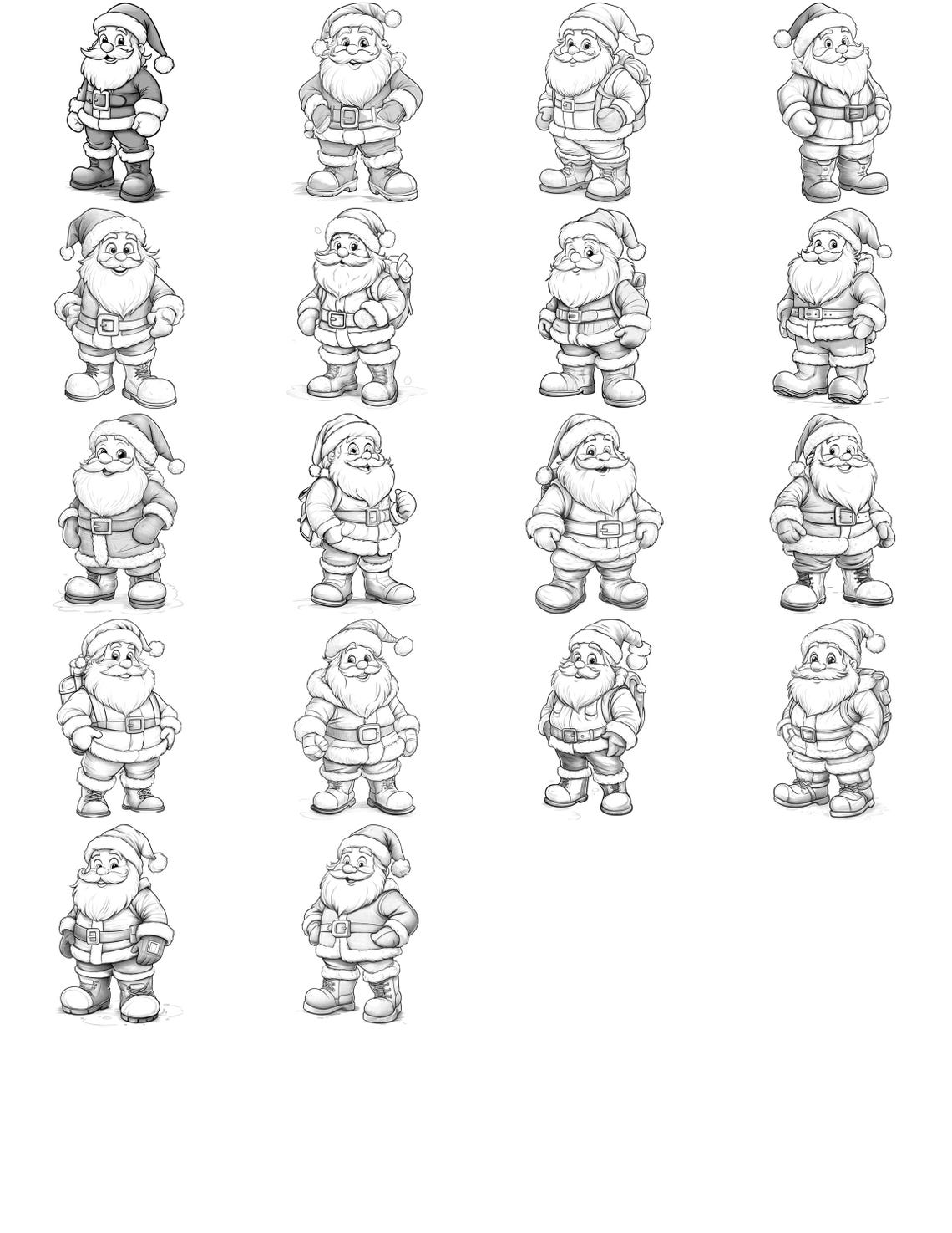 Santa Cartoon Line Art Illustration Black and White Bundle 5 42 Digital ...