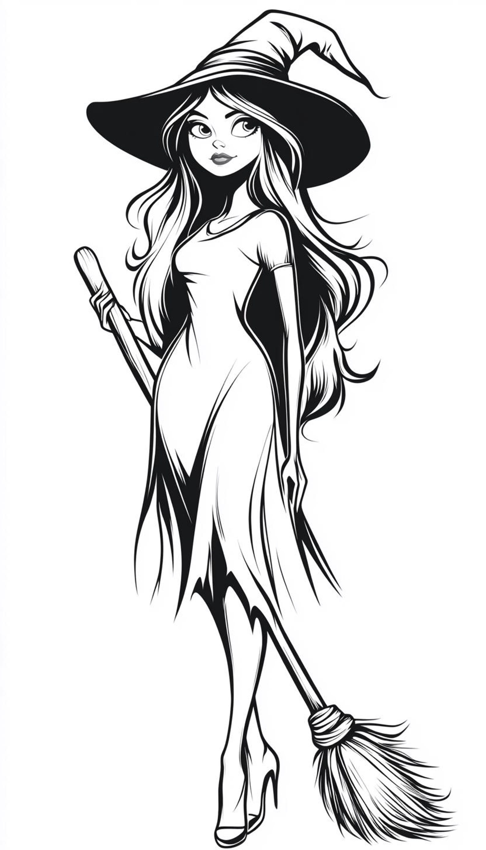 Witch Lovely Cartoon Line Art Illustration Black and White Bundle 5 24 ...