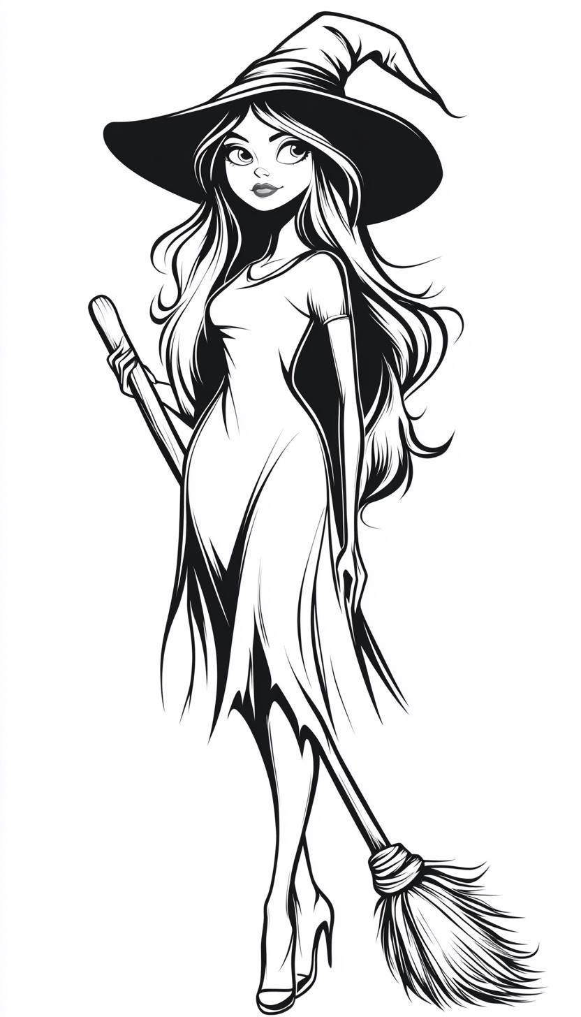 Witch Lovely Cartoon Line Art Illustration Black and White Bundle 5 24 ...