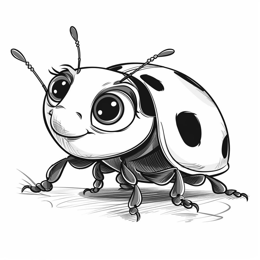 Ladybug Cartoon Black and White Bundle 1 72 Digital Line Art Ai Svg-png ...
