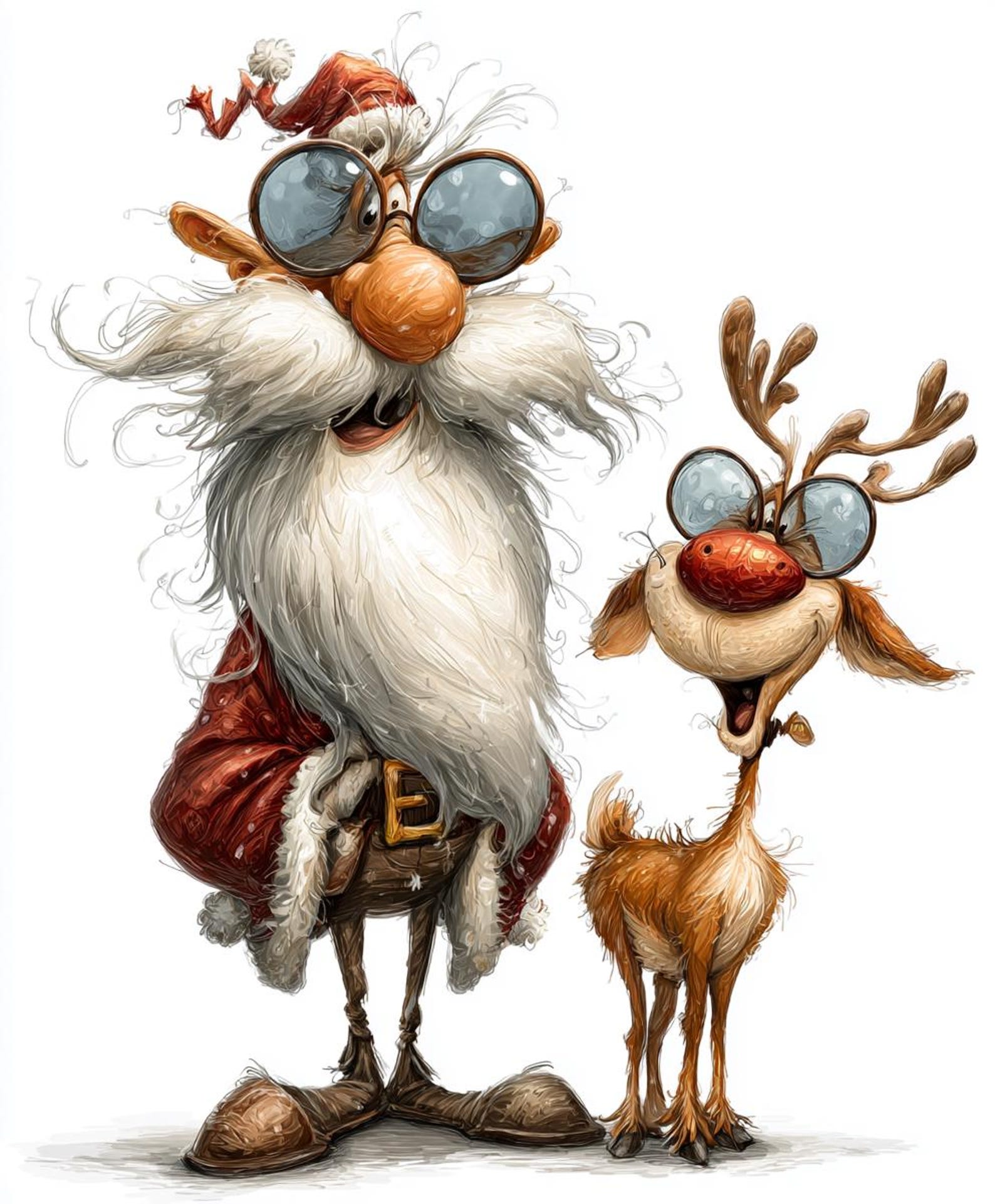 Santa and Rudolf Crazy Cartoon Line Art Color Bundle 2 24 Digital Ai ...
