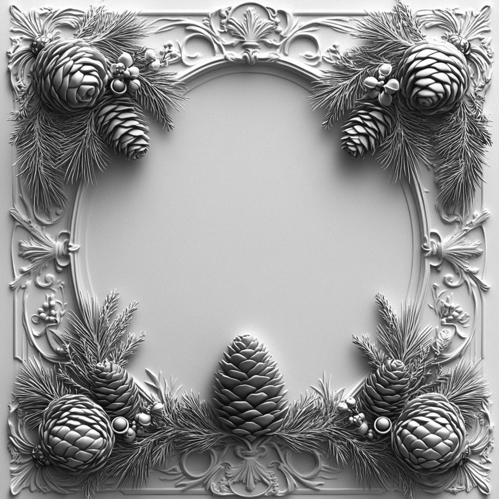 Frame Vintage Pine Cone Bas Relief Greyscale Bundle 2 18 Digital Ai ...