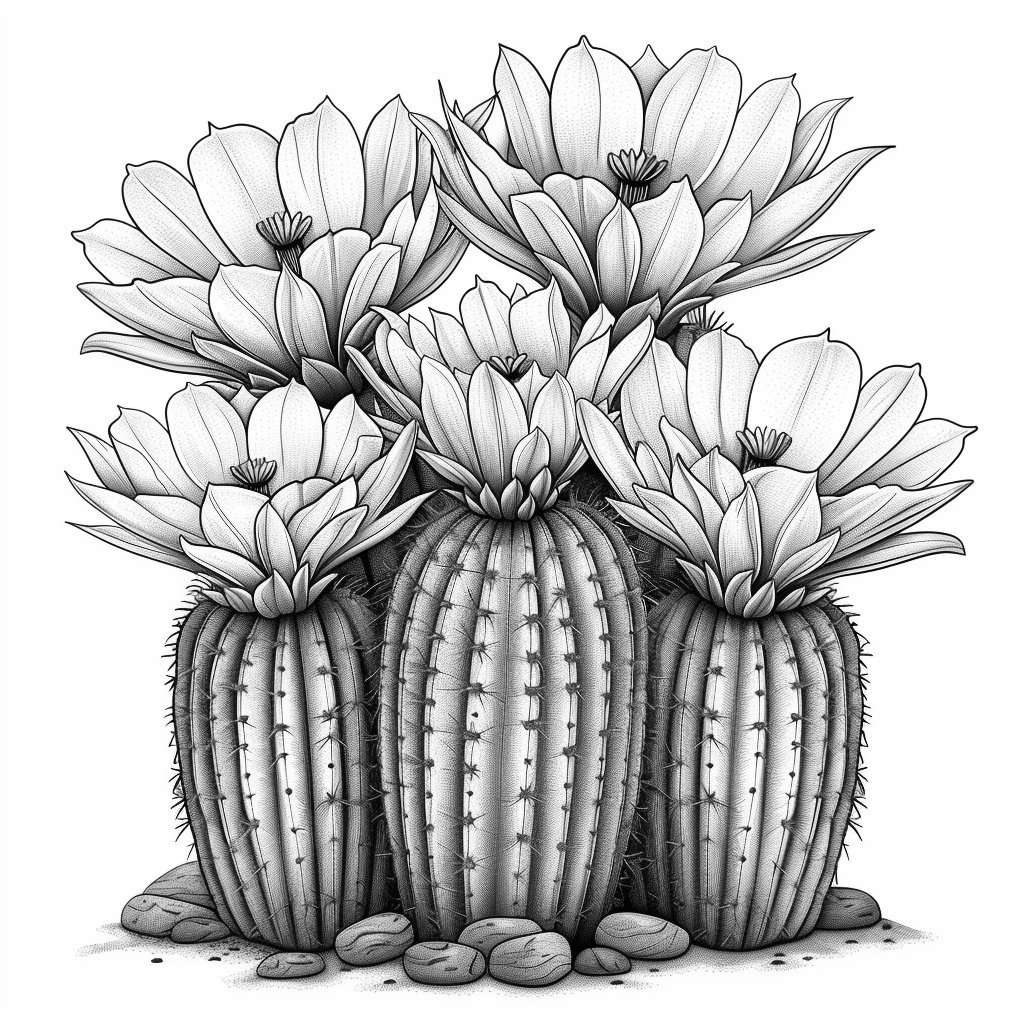 Cactus Blooms Line Art Black and White Bundle 3 20 Digital Ai Line Art ...