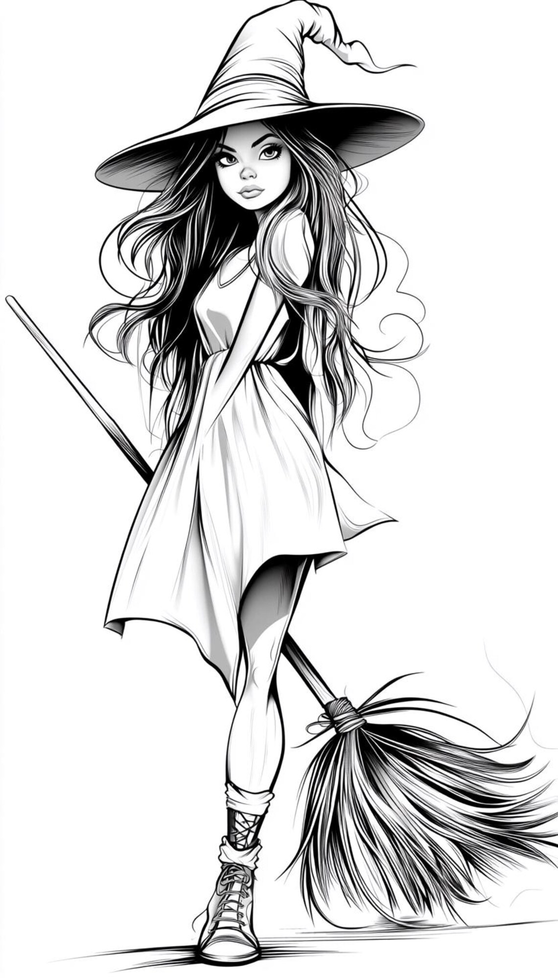 Witch Lovely Cartoon Line Art Illustration Black and White Bundle 4 72 ...