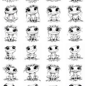 Frogs Feminine Cartoon Black and White Bundle 1 100 Digital Line Art Ai ...
