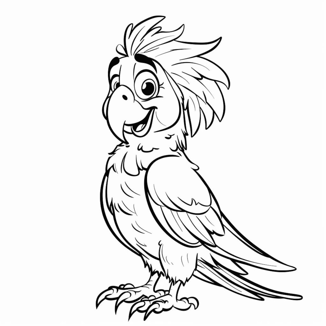 Parrot Cartoon Illustration Black and White Bundle 2 64 Digital Line ...
