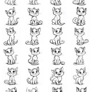 Cat/kitten Cartoon Line Art Black and White Bundle 4 65 Digital Line ...