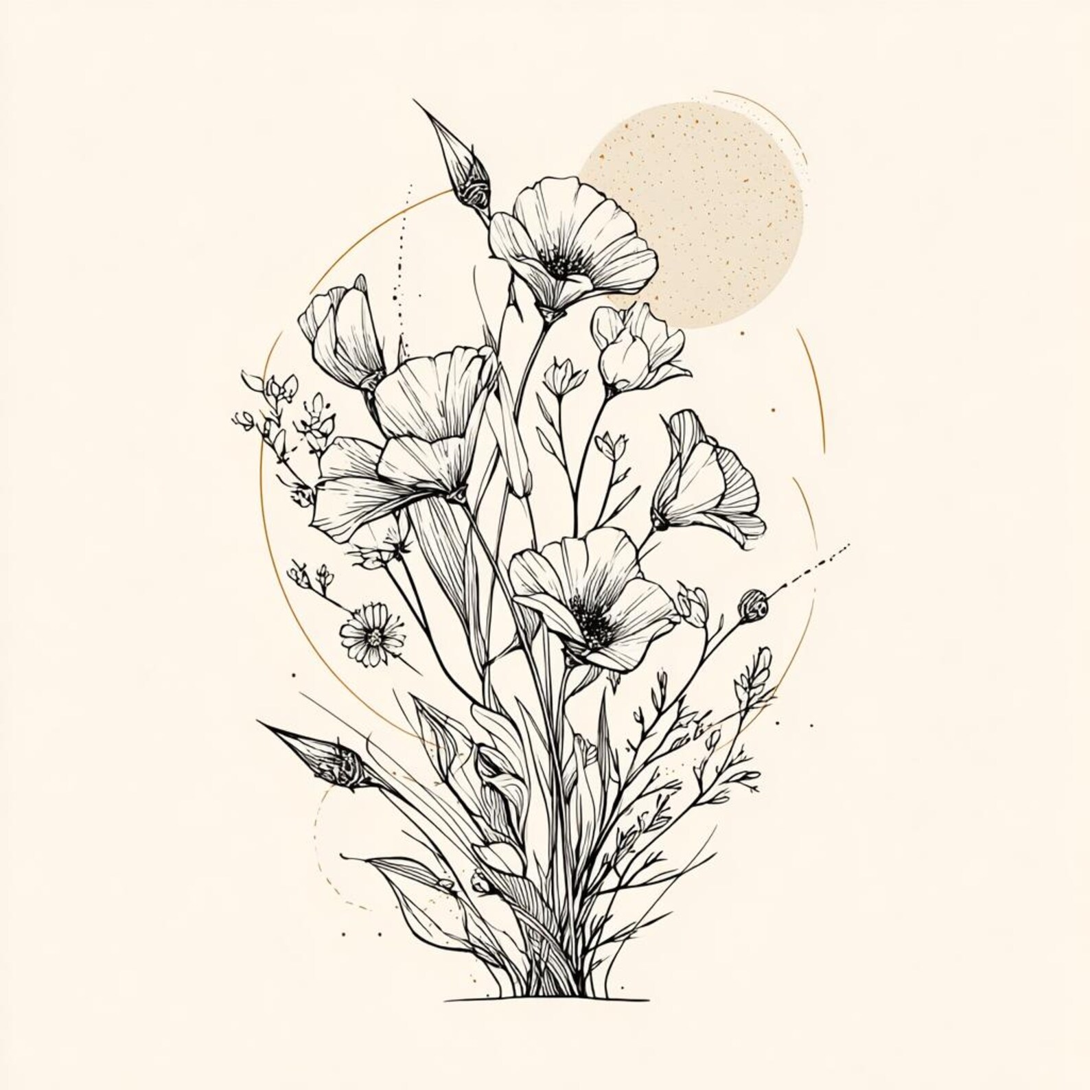 Spring Flowers Line Art Black and White-color Bundle 1 24 Digital Line ...