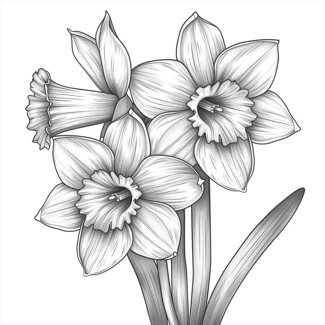 Daffodils Line Art Black and White Bundle 3 42 Digital Ai Line Art PNG ...