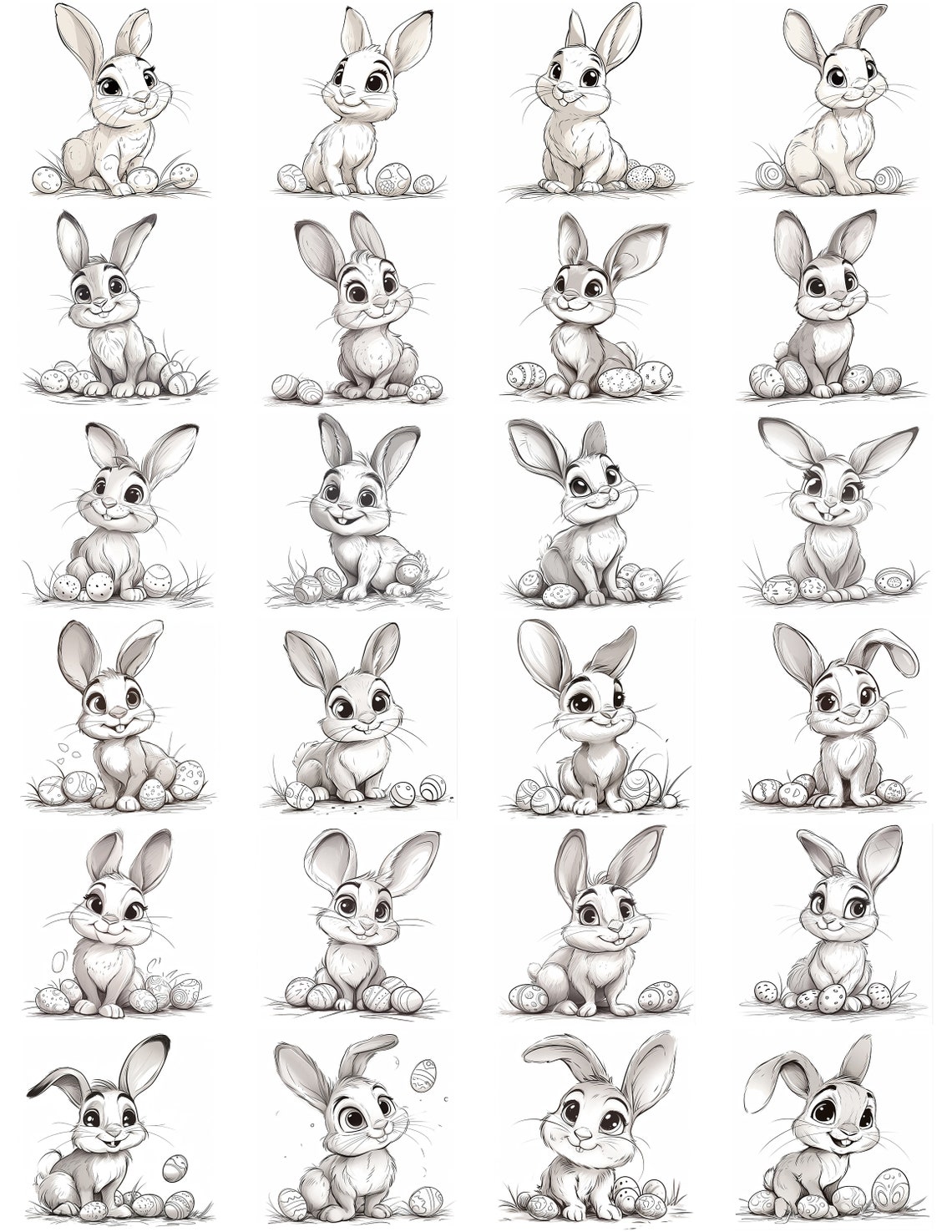 Bunnys of Easter Black and White Bundle 3 80 Digital Line Art Svg-png ...