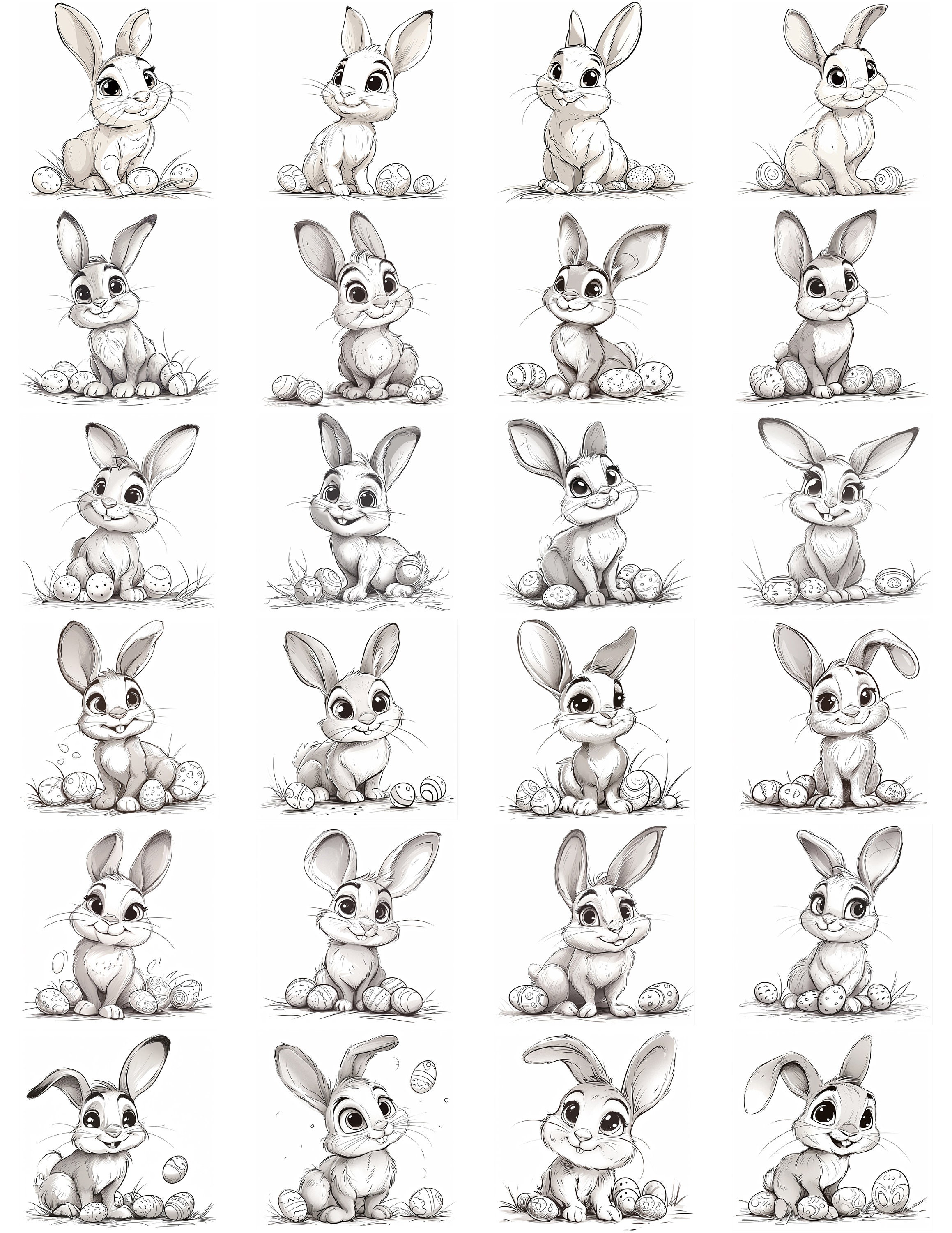 Bunnys of Easter Black and White Bundle 3 80 Digital Line Art Svg-png ...