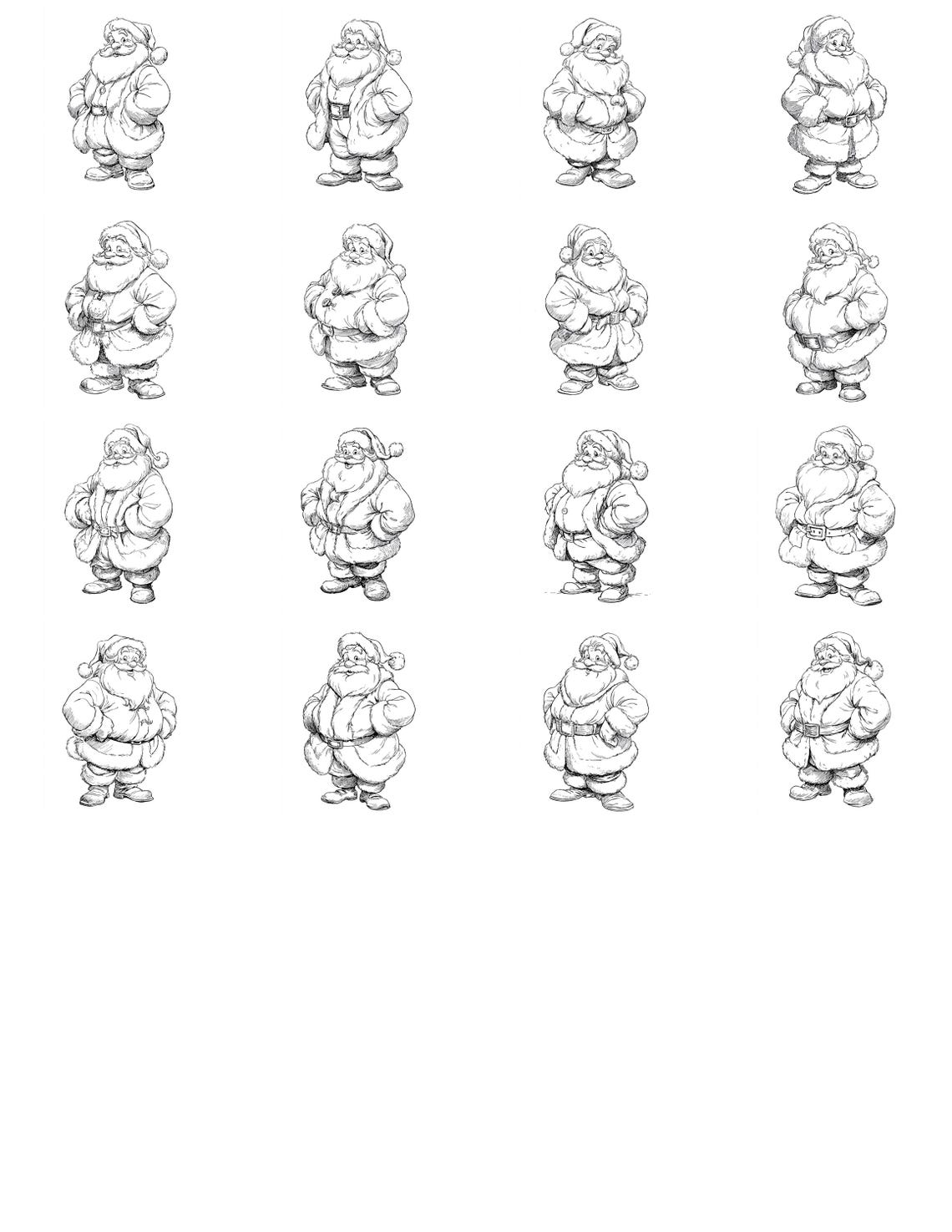 Santa Cartoon Line Art Illustration Black and White Bundle 6 40 Digital ...