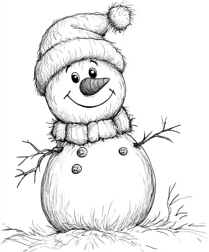 Snowman Line Art Illustration Black and White Bundle 1 24 Digital Ai ...
