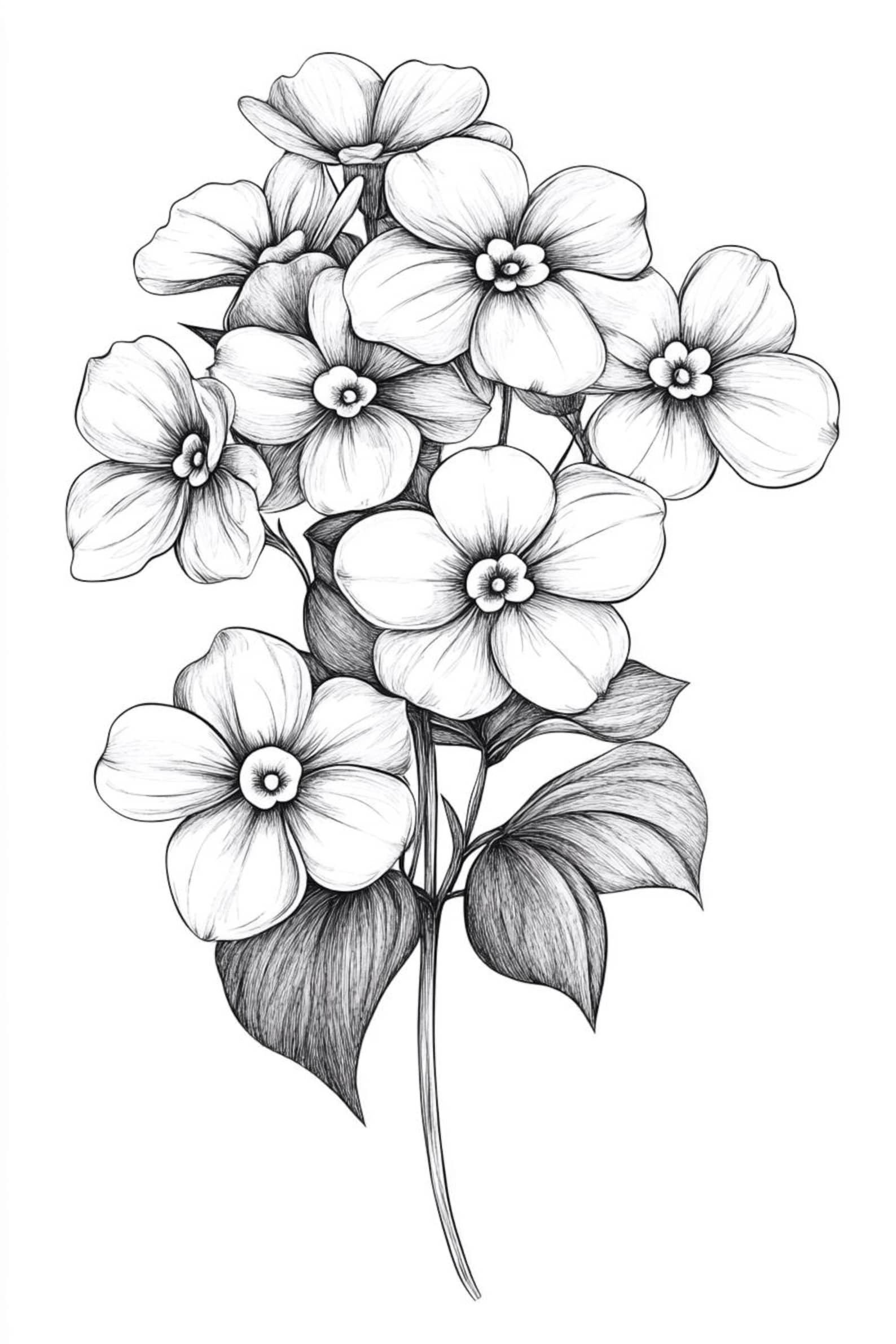 Forget-me-not Blooms Black/white Line Art Bundle 2 48 Digital Ai Line ...