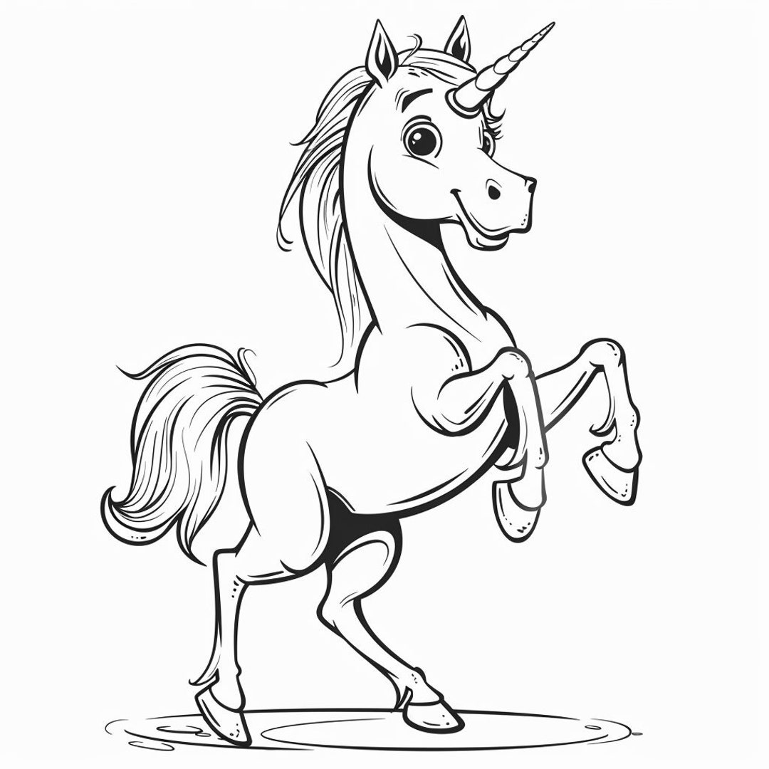 Unicorn Cartoon Illustration Black and White Bundle 2 50 Digital Line ...