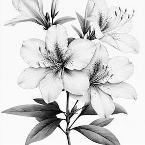 Azaleas Blooms Line Art Pen & Ink Monochrome Bundle 4 24 Digital Ai ...