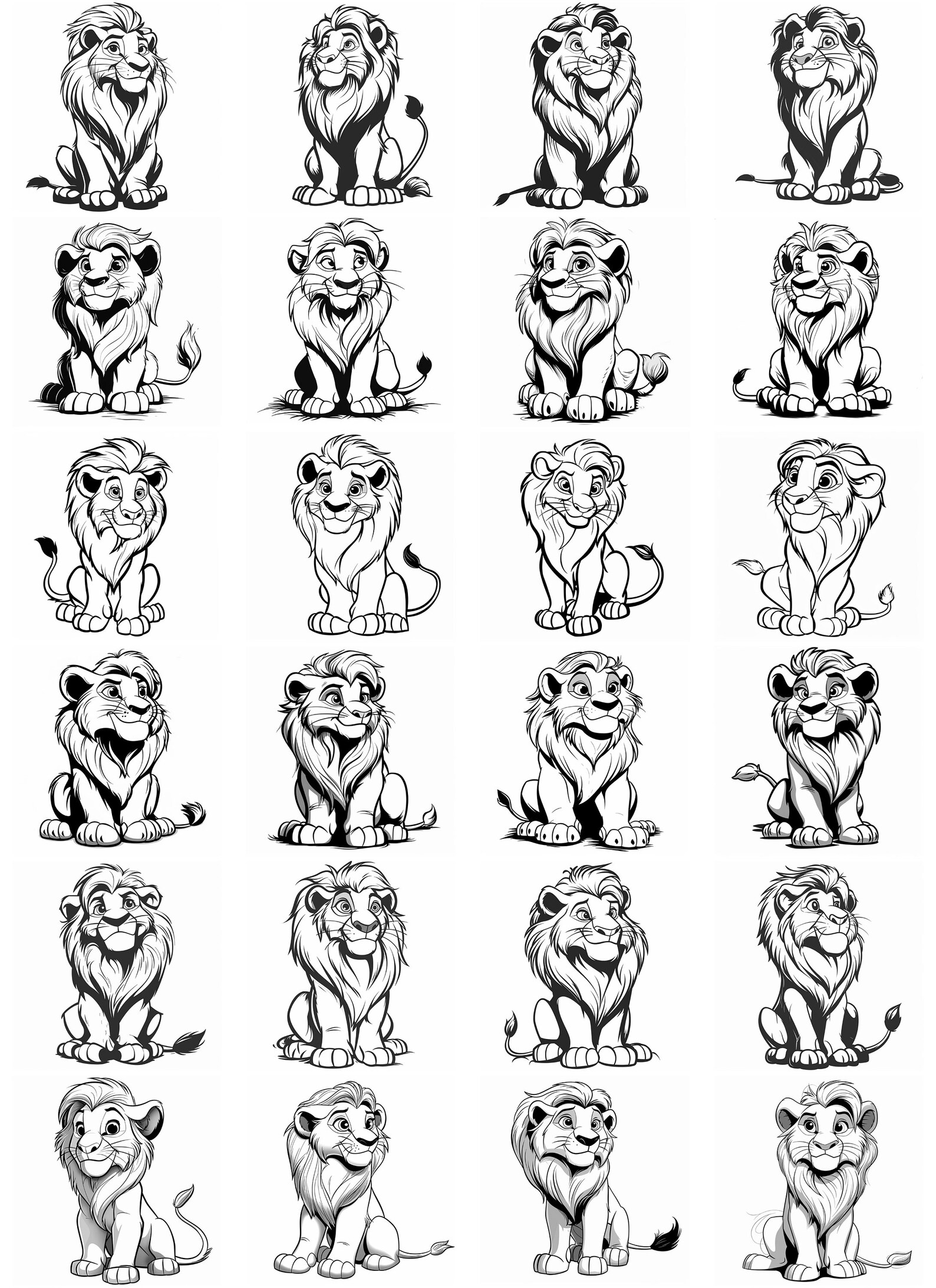 Lion Cartoon Line Art Bundle 2 90 PNG SVG AI Clipart (digital Download ...