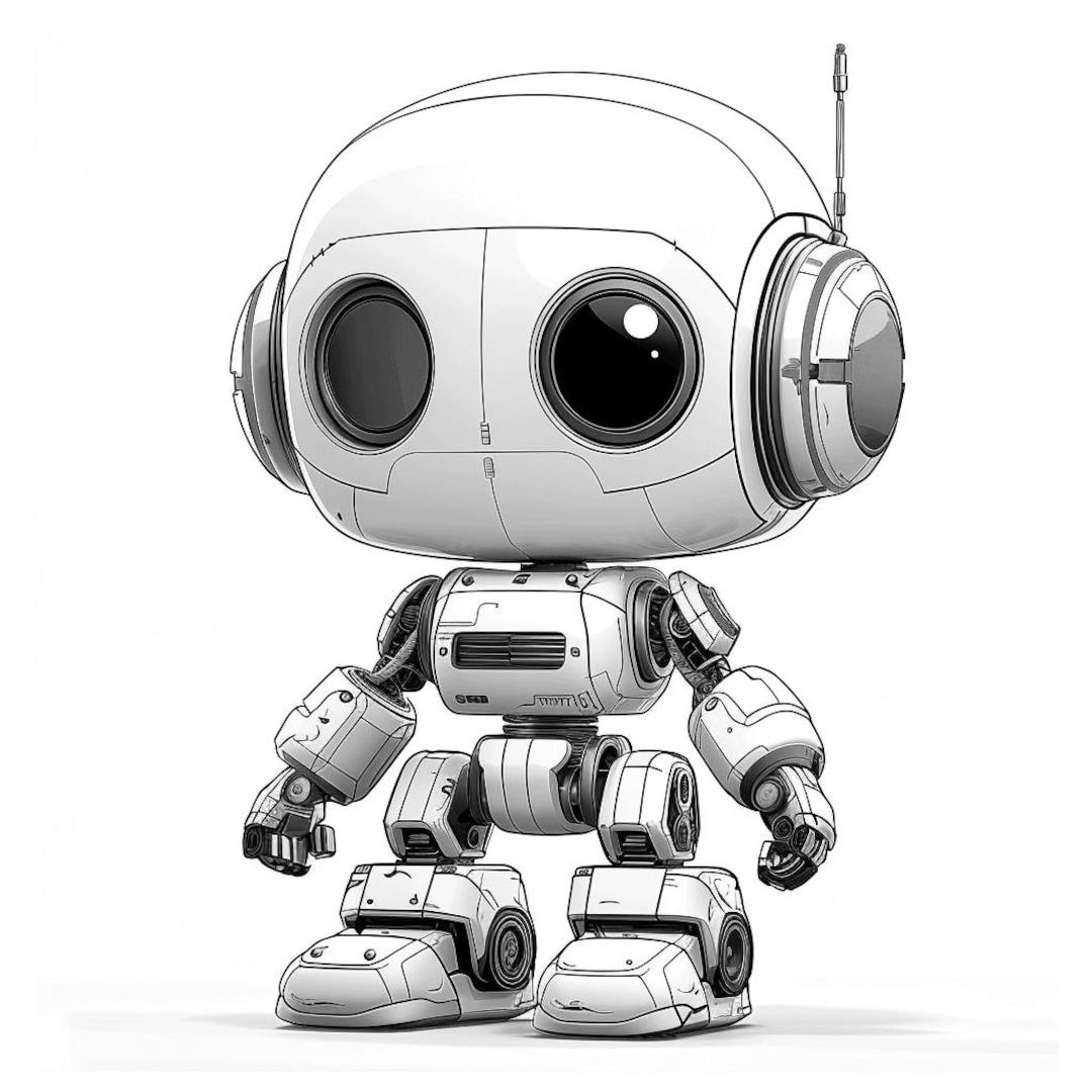 Robots Cartoon Black and White Bundle 1 65 Digital Line Art AI Svg-png ...