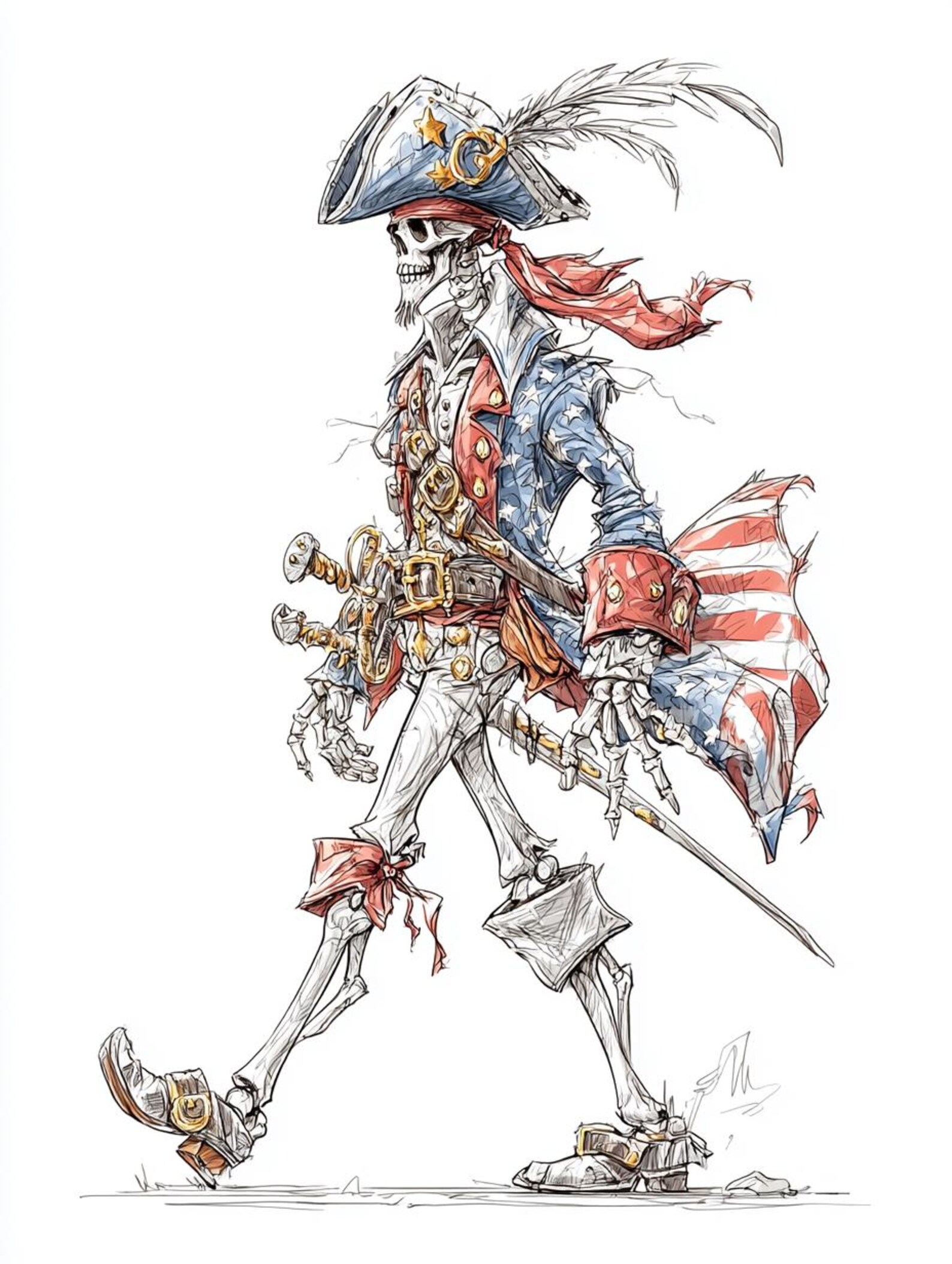 Pirate Skeleton Patriot Line Art Color Bundle 1 36 Digital Ai Line Art ...