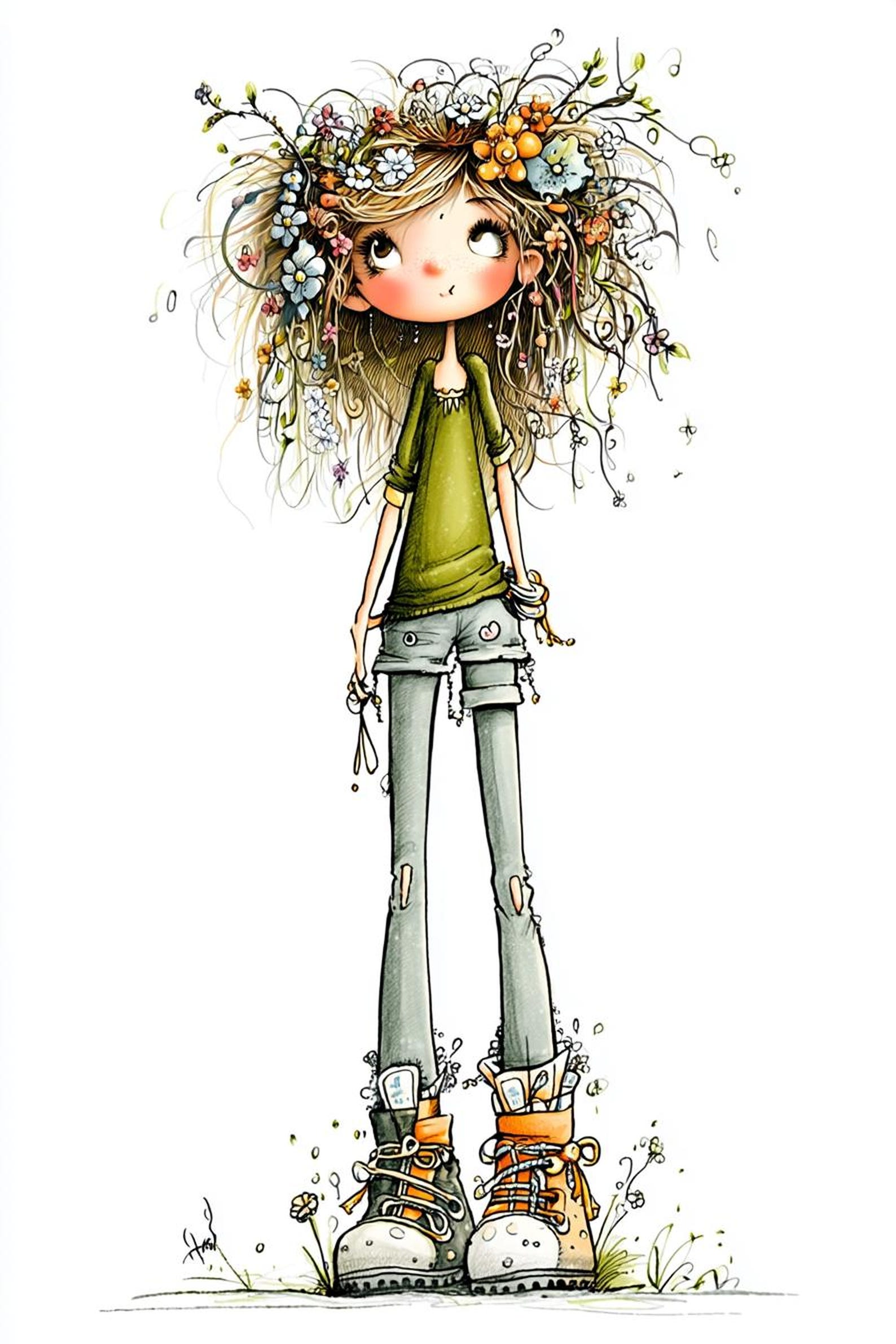 Student Groovy 'carly' Cartoon Line Art Color Bundle 1 16 Digital Ai ...