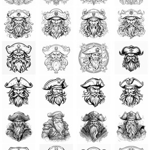 Pirate Head Line Art Black and White Bundle 1 120 Digital Line Art Ai ...