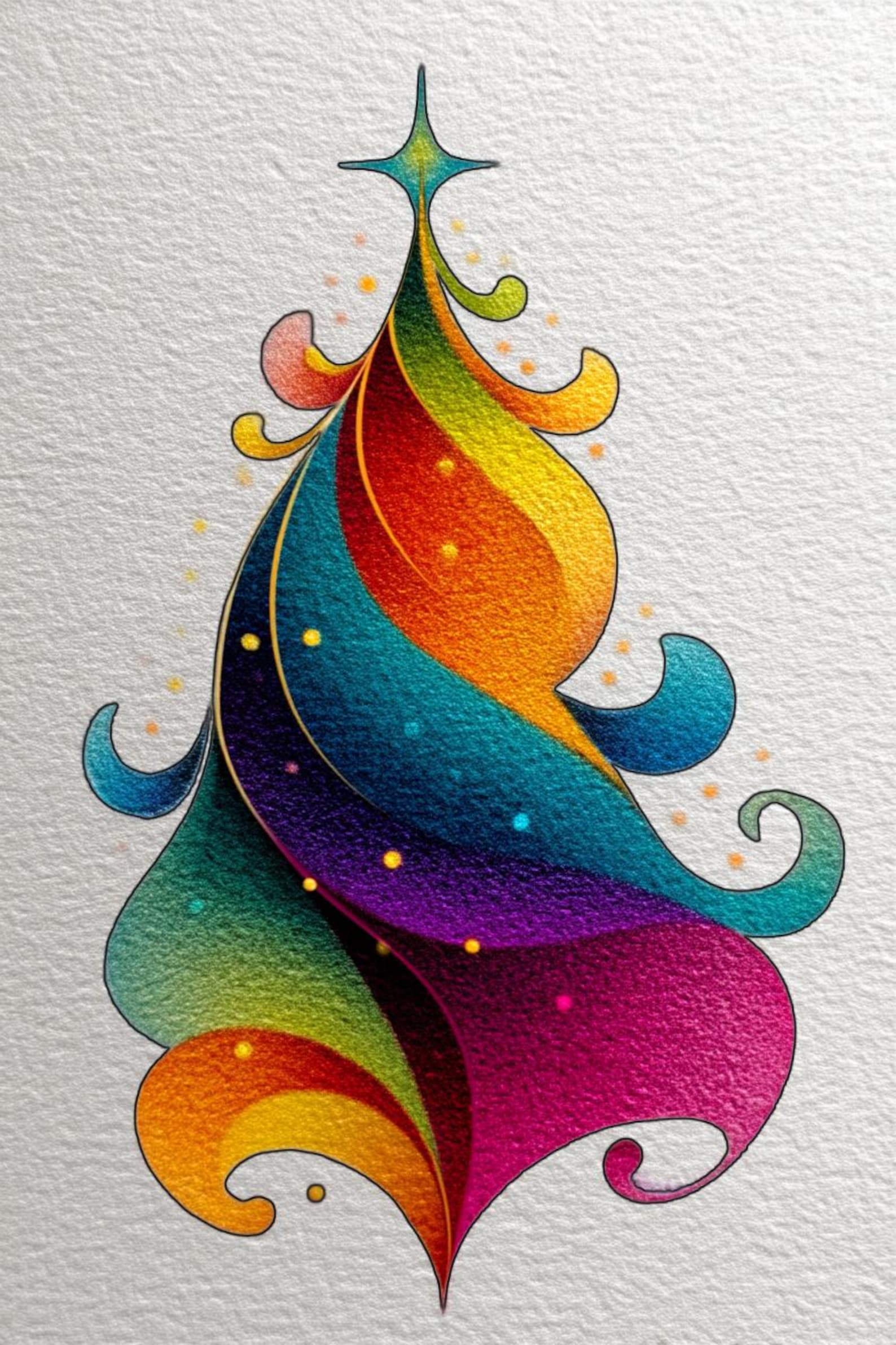 Christmas Tree Modern Abstract Color Line Art Bundle 4 12 Digital Ai ...