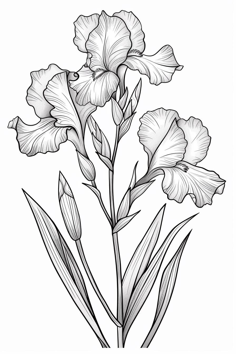 Iris Bunch Line Art Black and White Bundle 4 30 Digital Line Art Svg ...