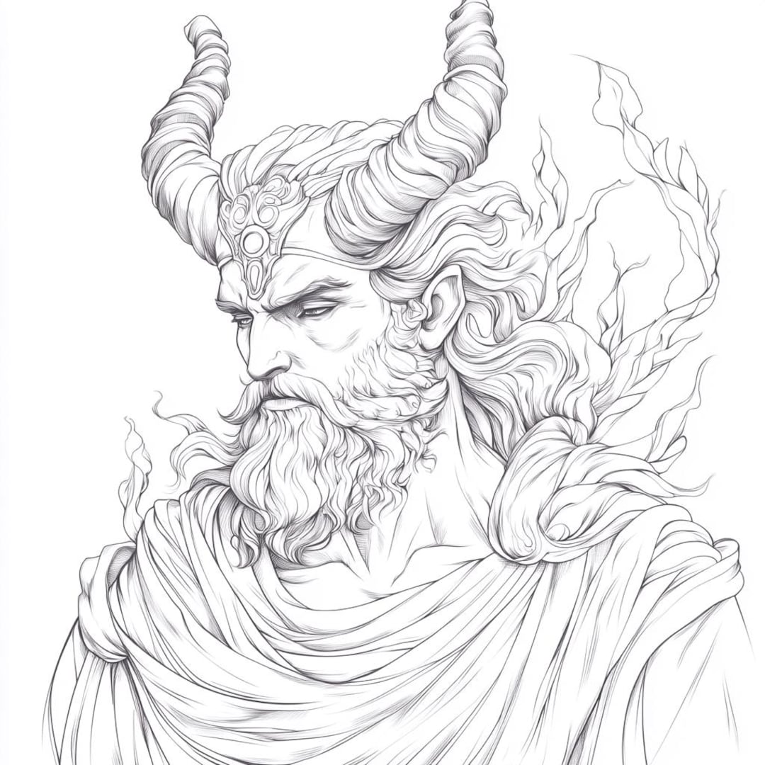 Hades Greek God Designs Black/white Line Art Bundle 2 40 Digital Ai ...