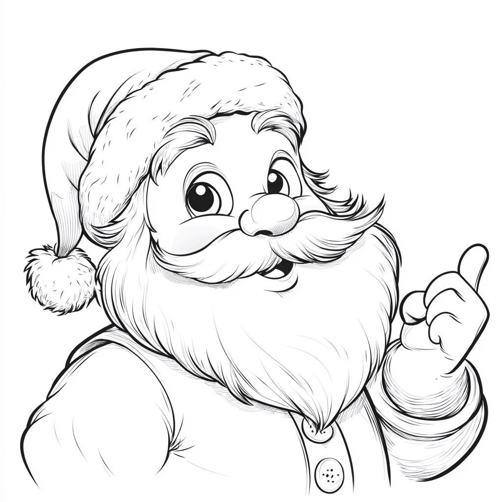 Santa Cartoon Line Art Illustration Black and White Bundle 3 45 Digital ...