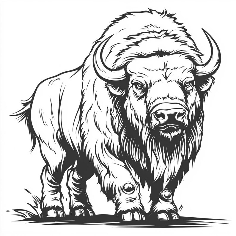 Buffalo/bison Black and White Bundle 1 70 Digital Ai Line Art PNG-SVG ...
