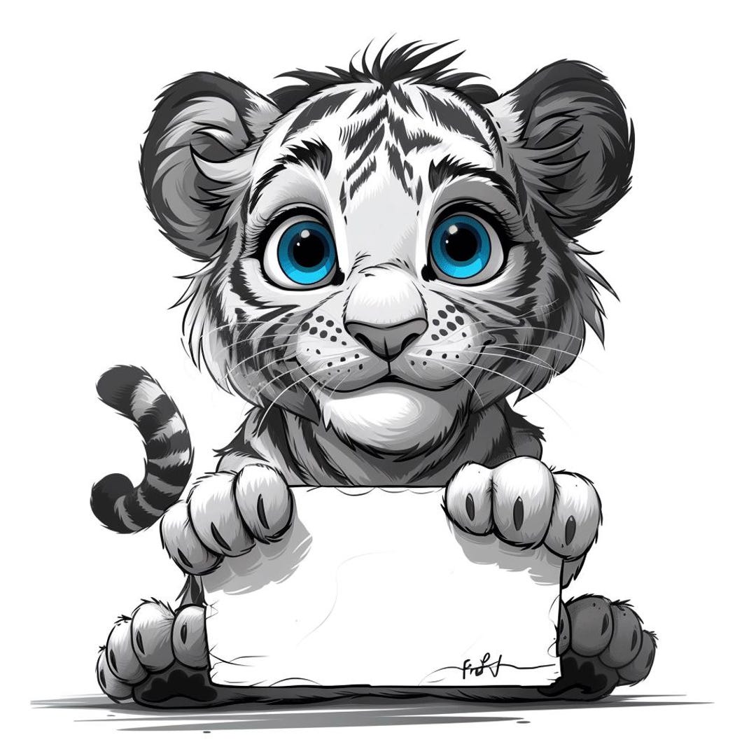 Tiger Cub With Sign Transparent Background Bundle 1 30 Digital Line Art ...