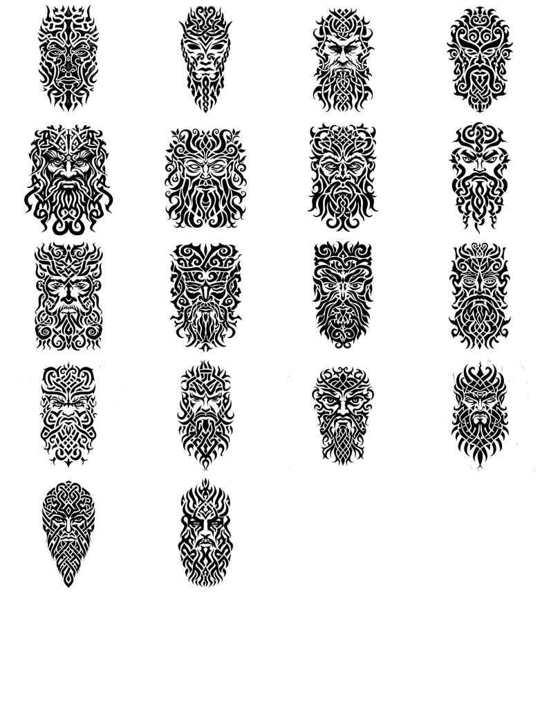 Faces Celtic-slavic Abstract Line Art Illustration Black and White ...